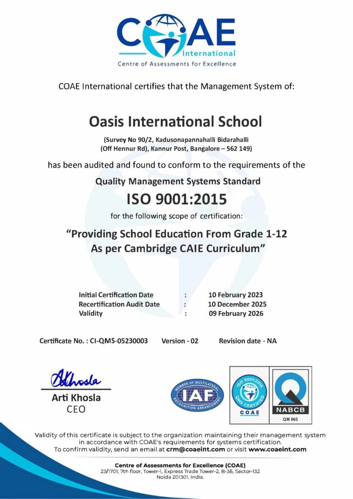 The Oasis International School, Bangalore